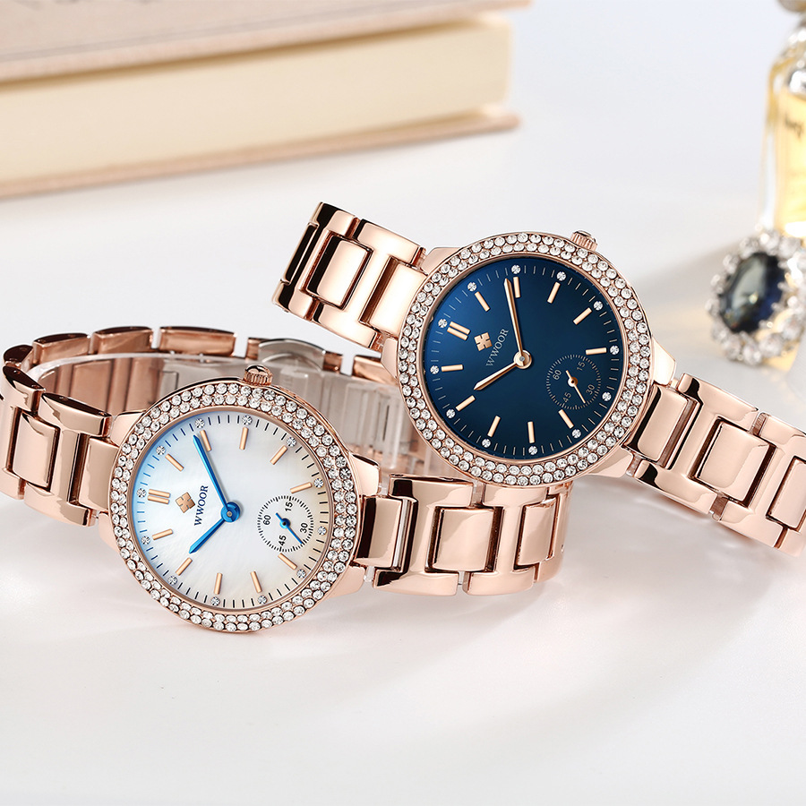 Illusive Color Glass Watch Set With Diamond English Waterproof Watch ...