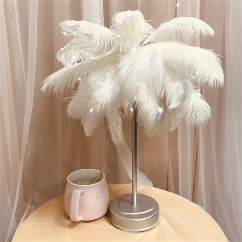 Remote Control Feather Table Lamp USB Battery Power - CJdropshipping
