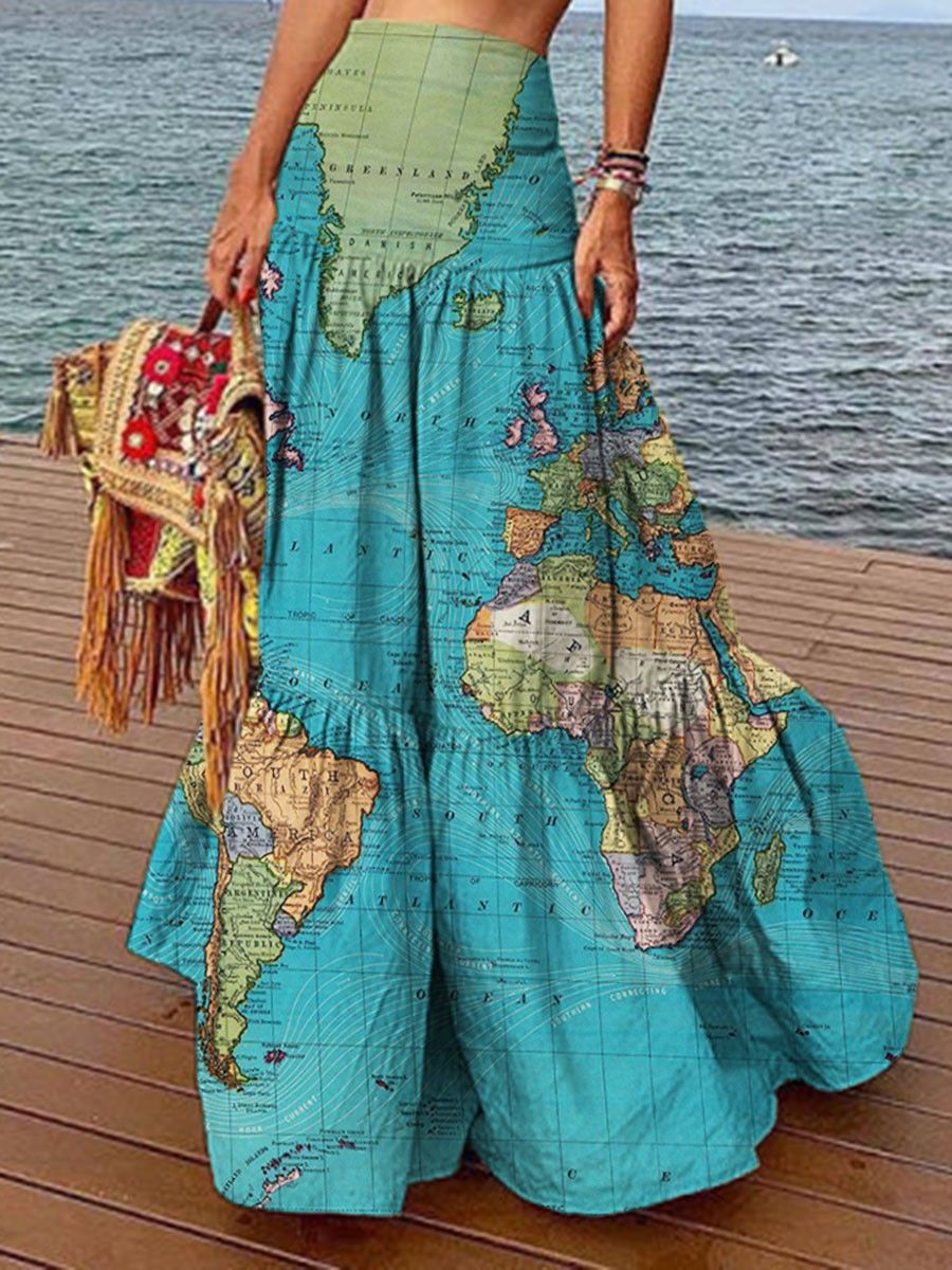 World Maps Print High Waist Dress - CJdropshipping