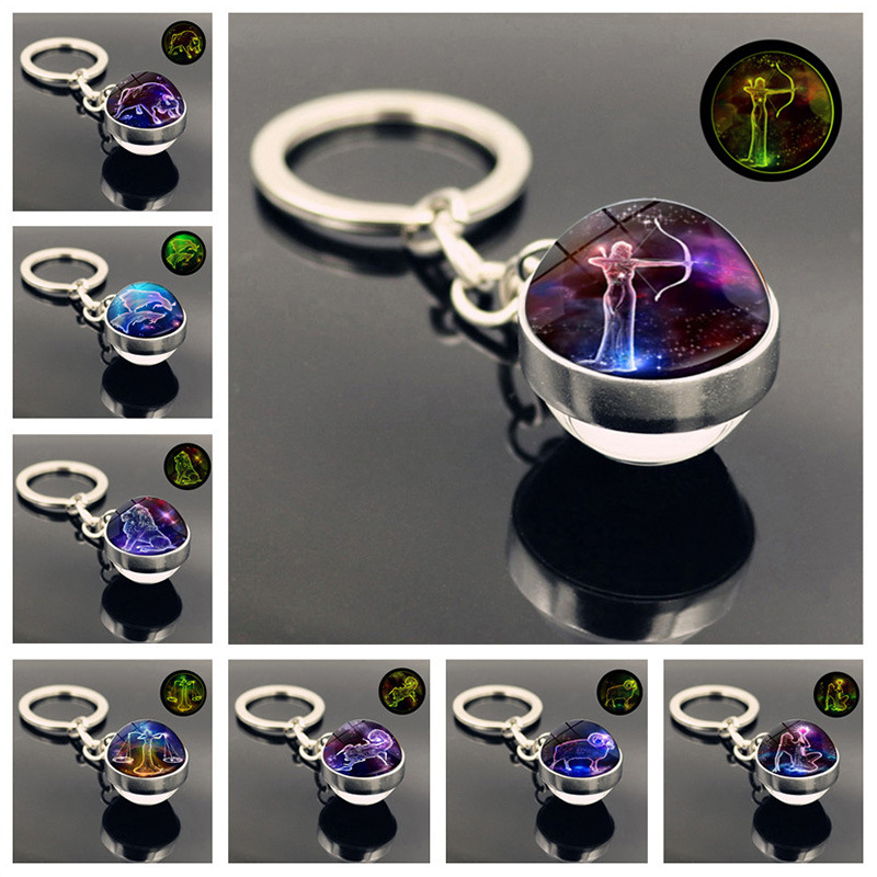 Luminous key ring pendant double-sided glass ball key chain ...