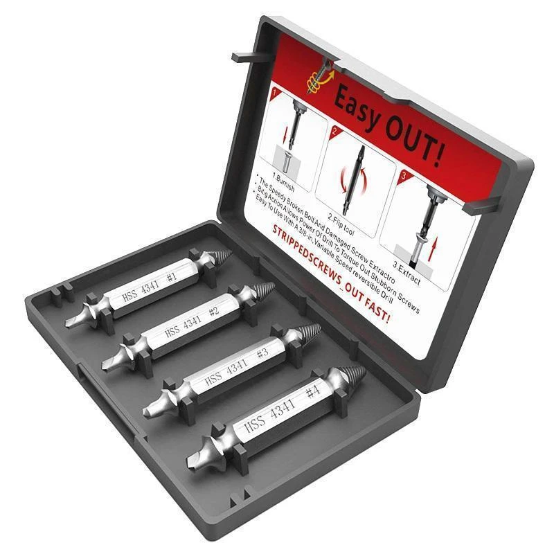 4 in 1 Spiral Extractor Kit Hex Shank Screw Remover - CJdropshipping