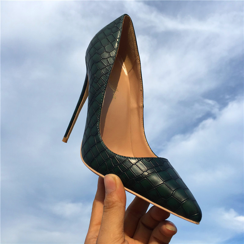New dark green stone pattern high heels - CJdropshipping