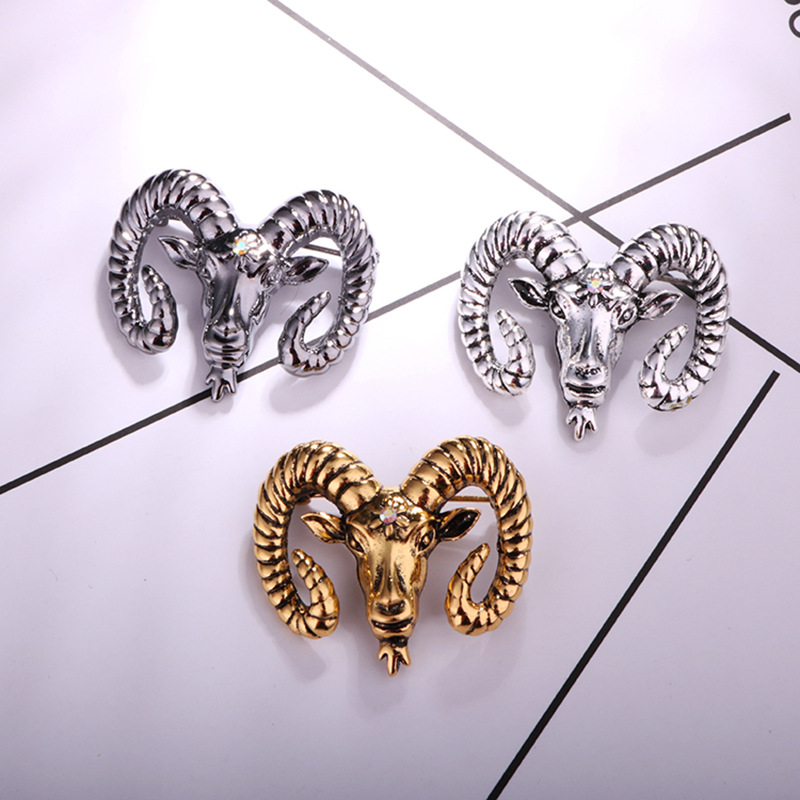 Retro Domineering Goat Head Brooch Men's Suit - CJdropshipping