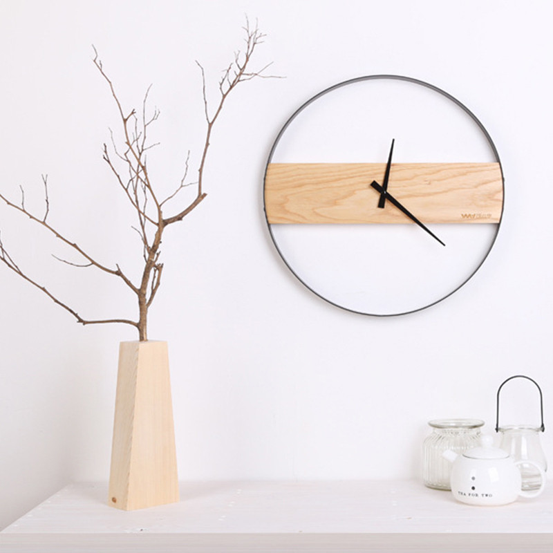 Log Wall Clock Free Punching Nordic Solid Wood Bedroom Clock ...