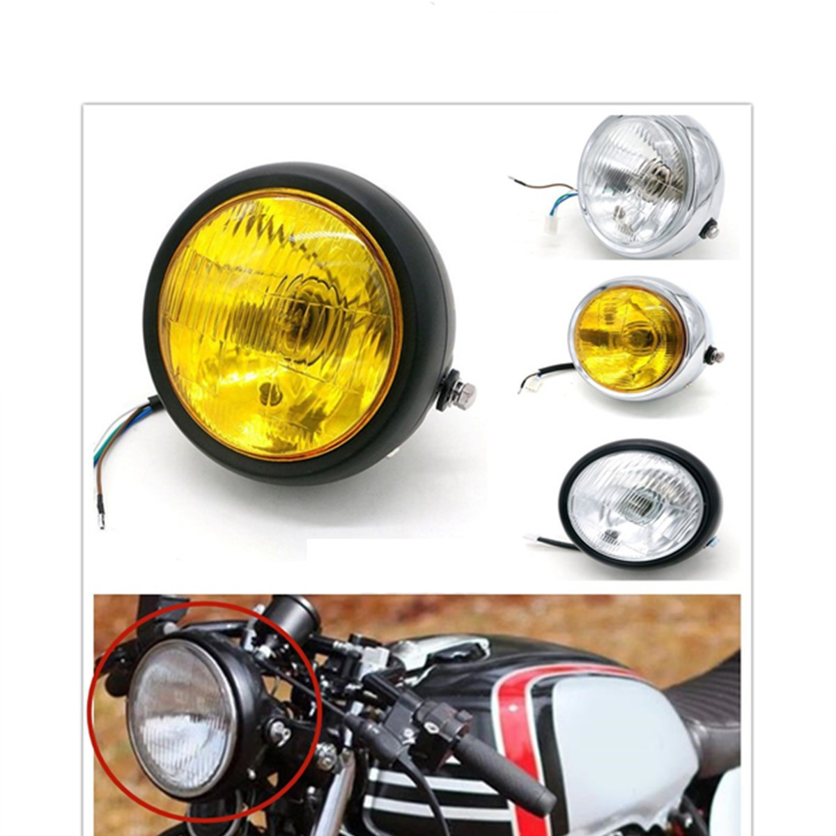 Modified Retro Headlight Black Shell Round Headlight - CJdropshipping