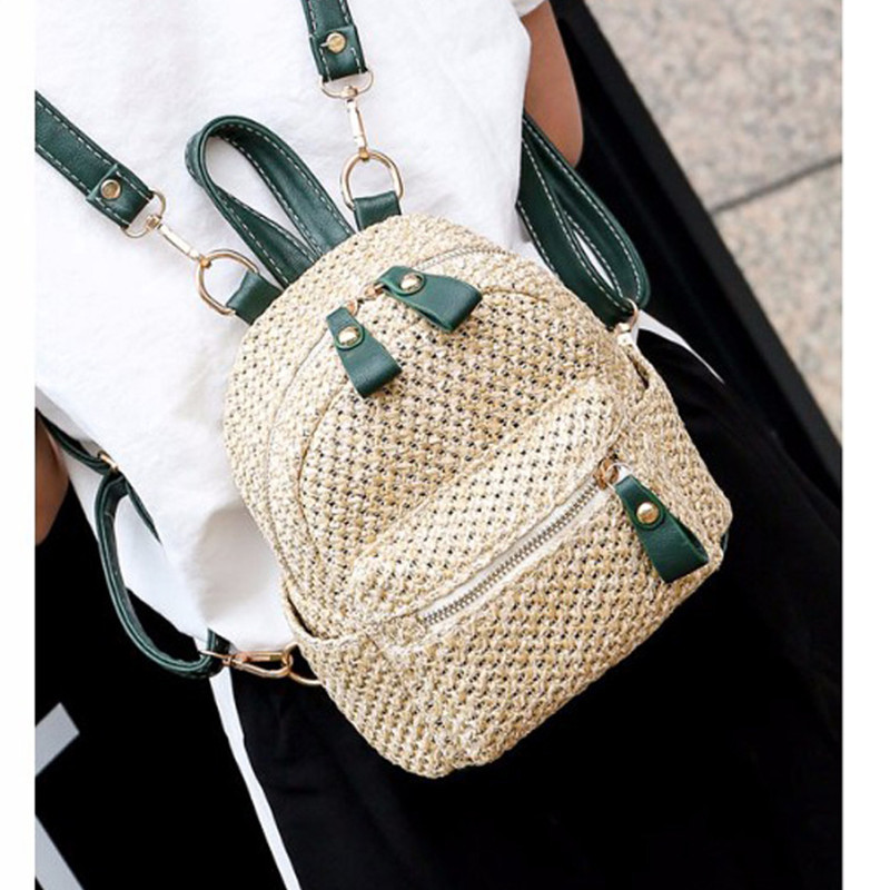 Straw Woven Backpack Small Hollow Solid Color - CJdropshipping
