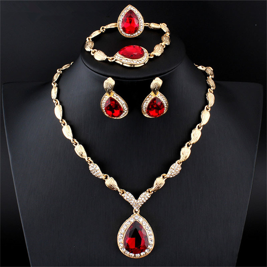 E-commerce blue red gem alloy four-piece set - CJdropshipping