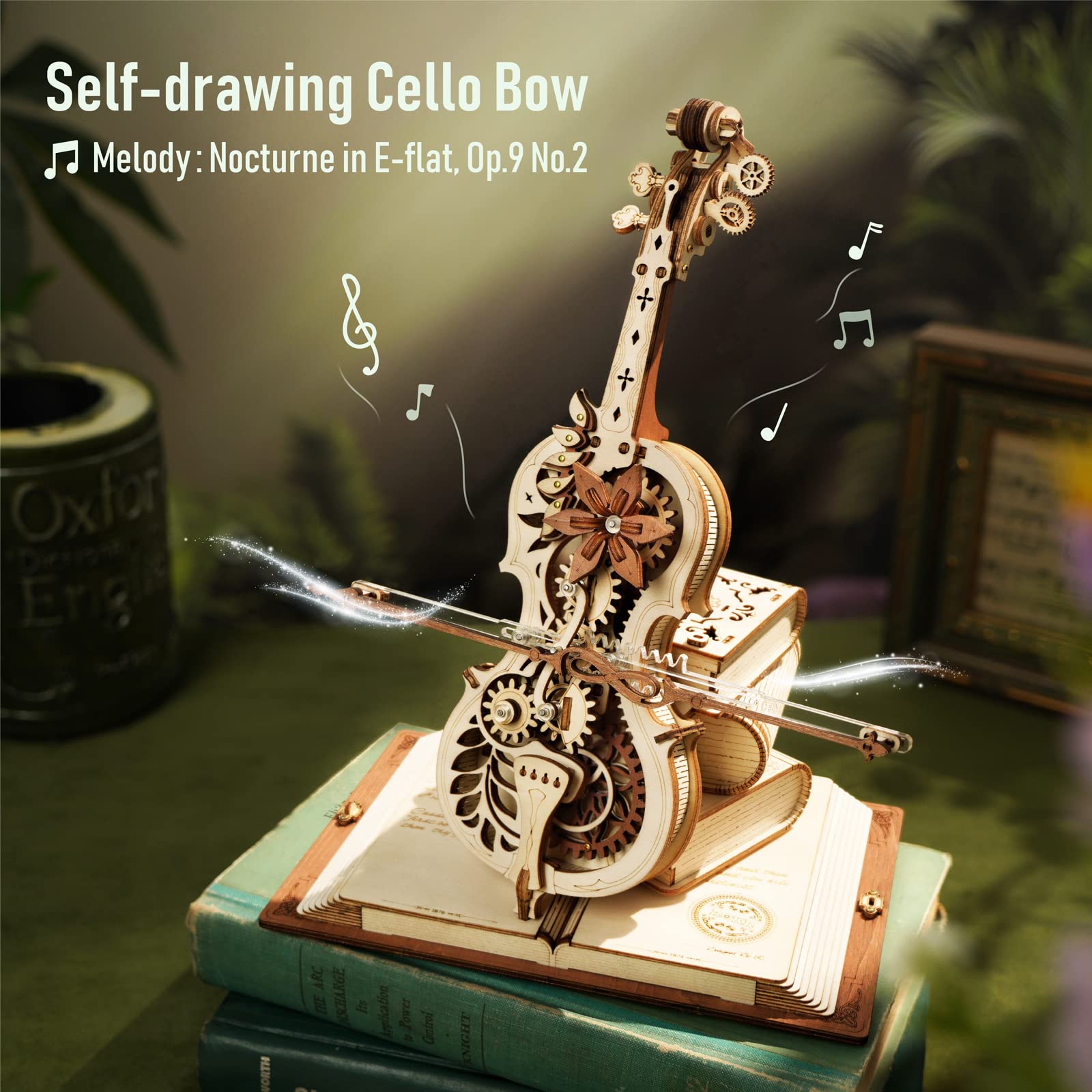 Robotime ROKR Magic Cello Mechanical Music Box Moveable Stem Funny ...