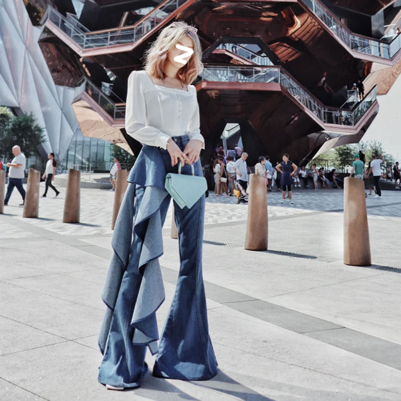 Small Crowd Square Collar Shirt High Waist Design Flared Pants ...
