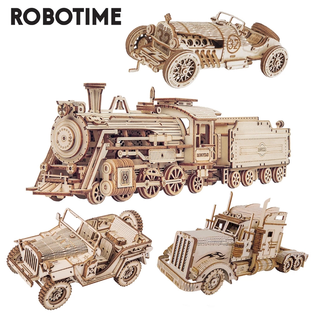 Robotime ROKR Train Model 3D Wooden Puzzle Toy Assembly Locomotive ...