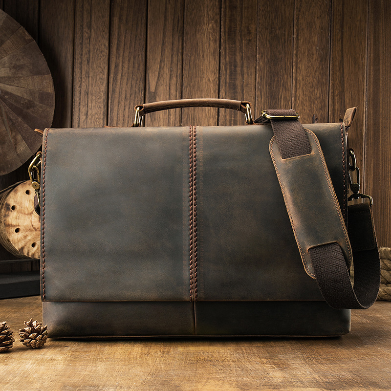 Men's Leather Cross Section Square Briefcase - CJdropshipping