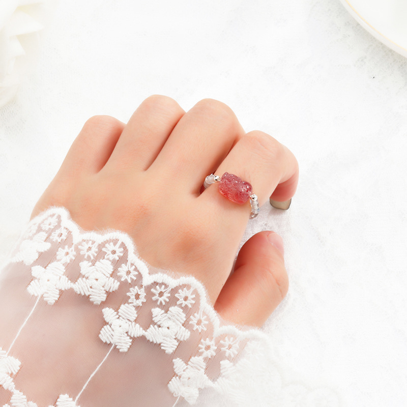 Crystal Ring Women's New Strawberry Crystal Grey Moonlight - CJdropshipping