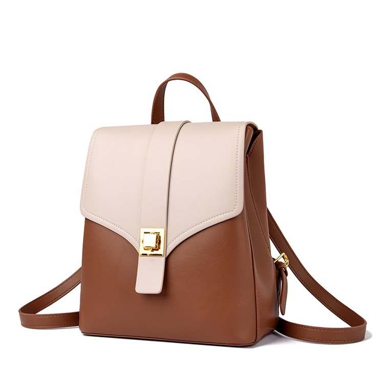 New Backpack PU Zipper Buckle Contrast Color Soft Surface - CJdropshipping