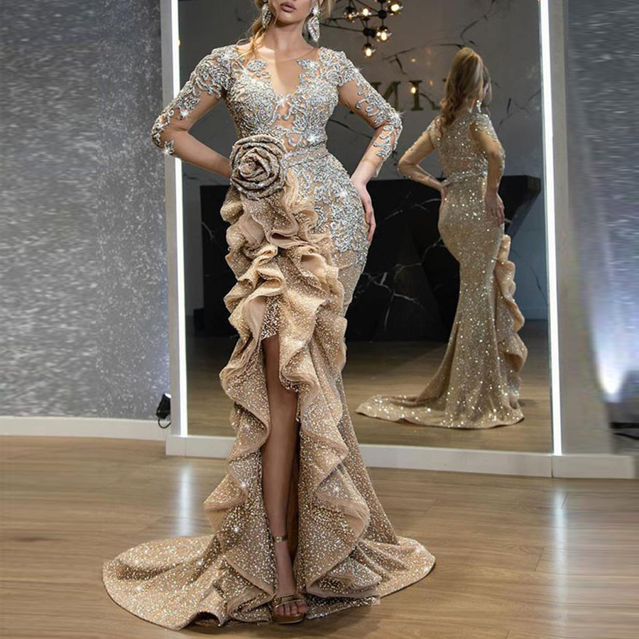 New Sexy Gold Sprinkle Trailing Party Dress For Ladies Cjdropshipping