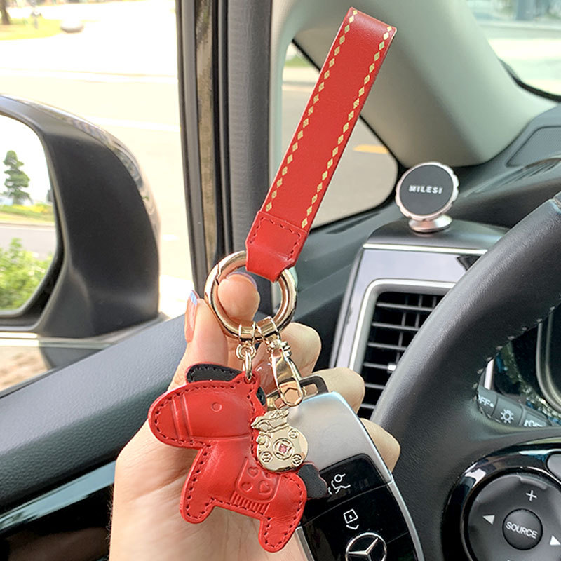 Pony Genuine Leather High-end Keychain Immediately Rich Cowhide Vehicle ...