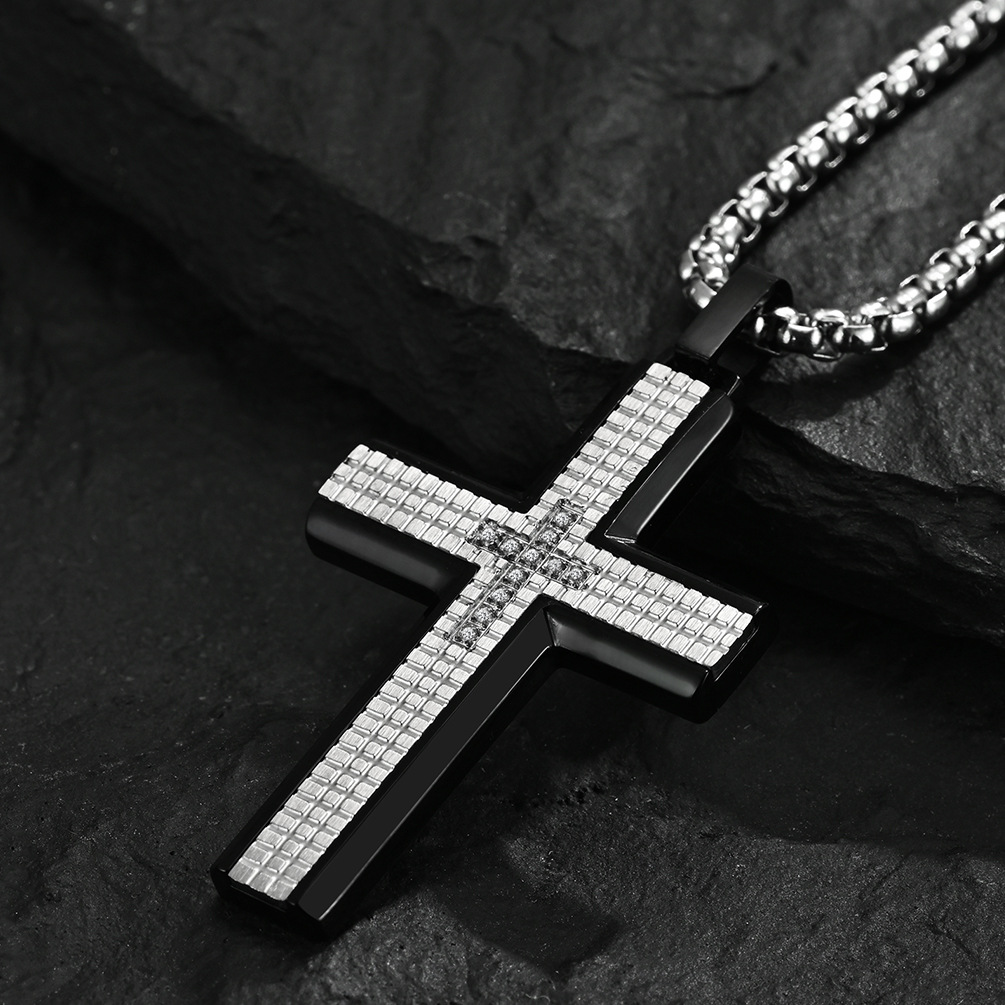 Stainless Steel Plaid Cross Pendant Necklace - CJdropshipping