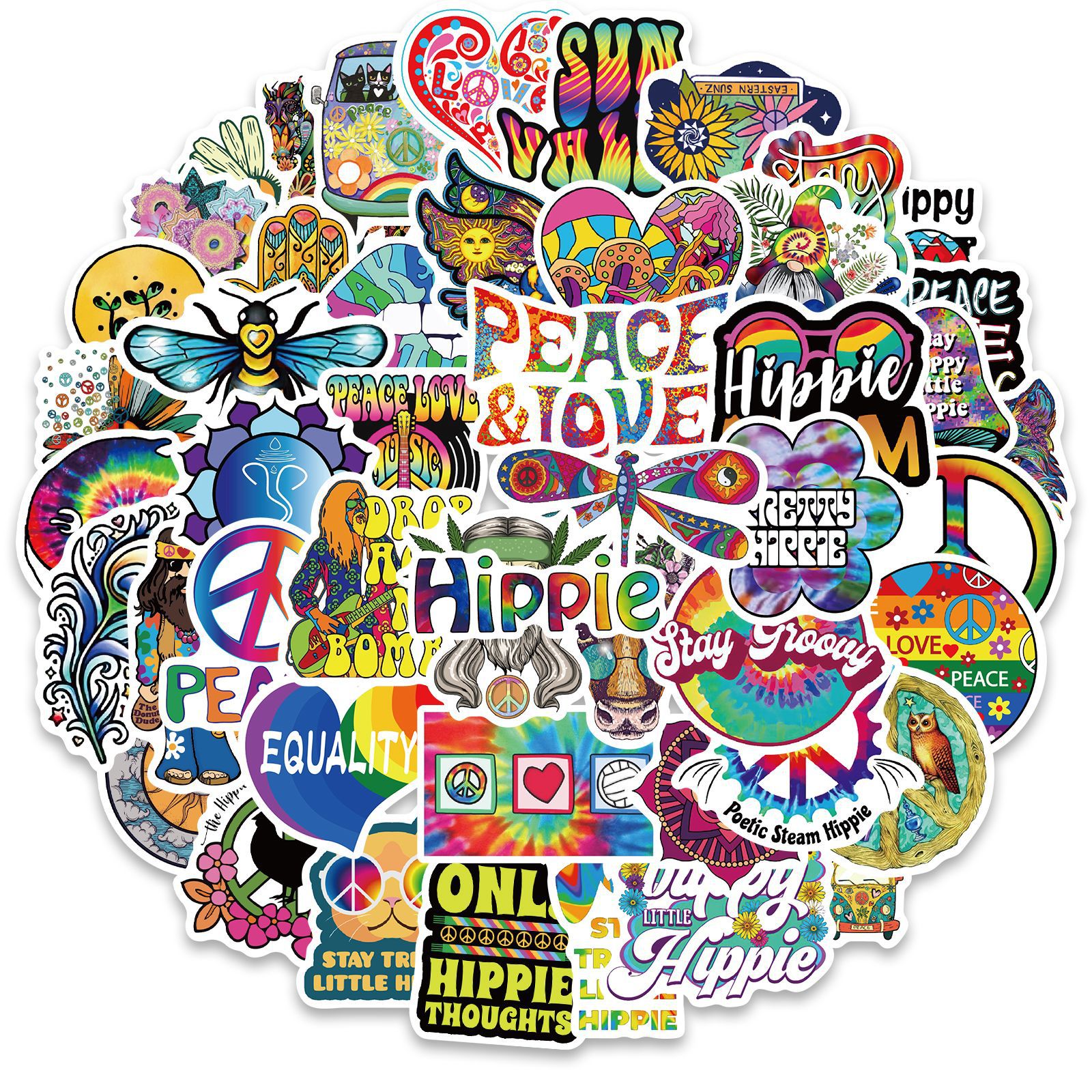 50 Cartoon Hippie Hippie Stickers Personalized Decoration Line ...