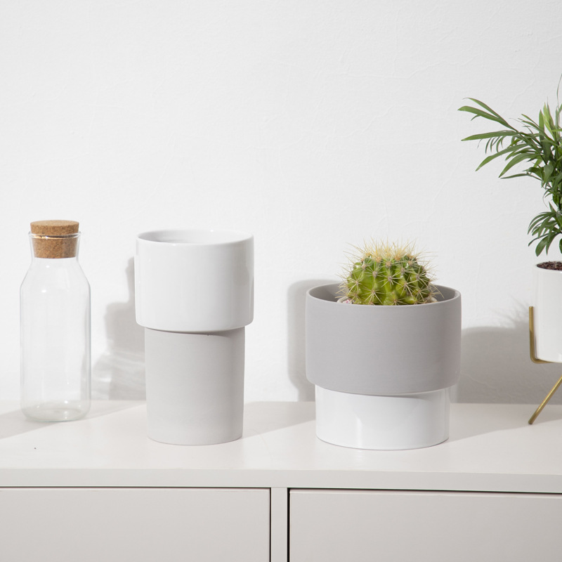 Nordic Creative Green Plant Two-stage Stacked Ceramic Flower Pot ...