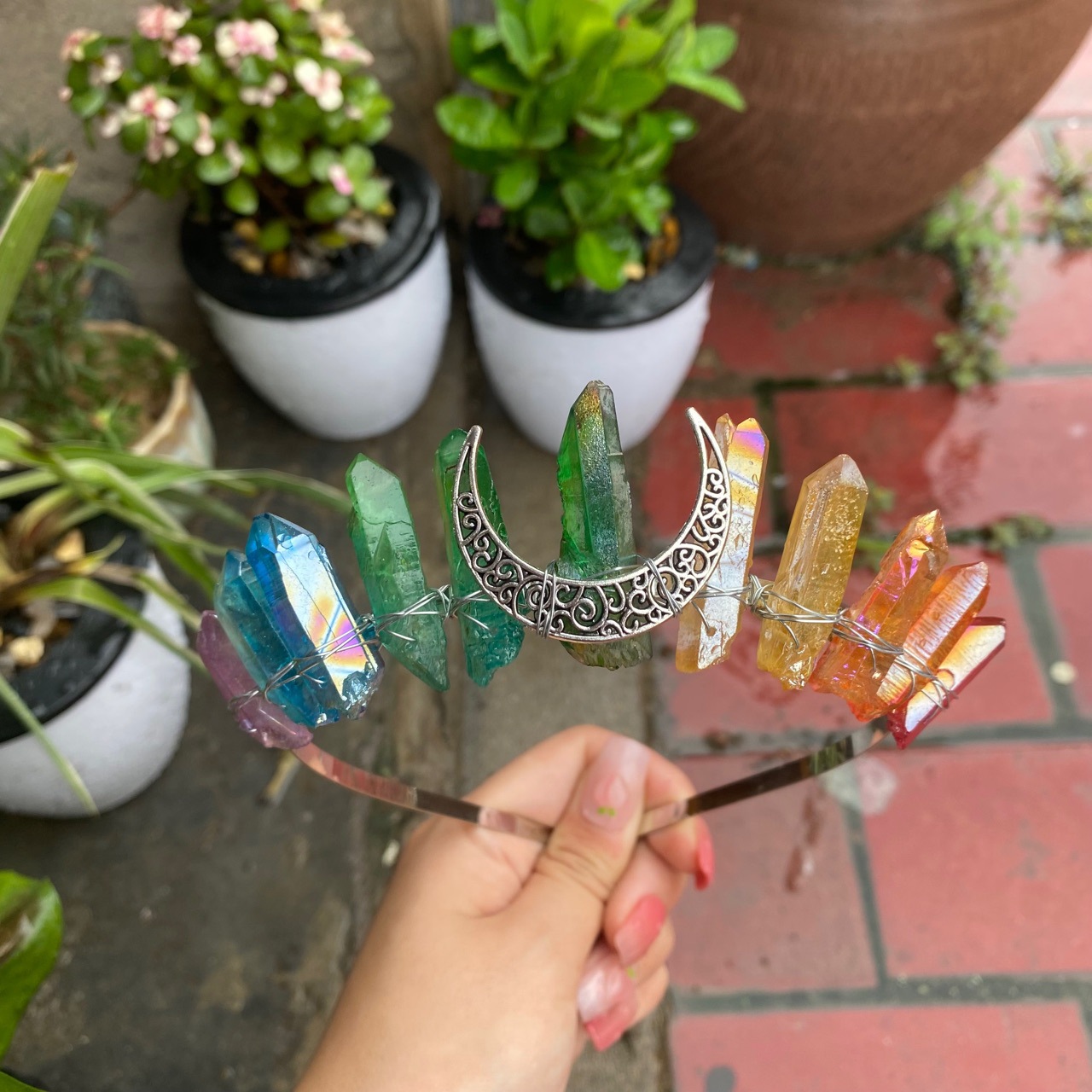 Pure Natural Electroplating White Crystal Rainbow Hair Hoop ...
