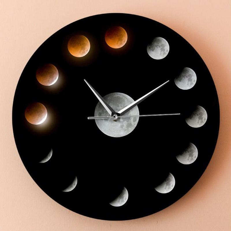 Cosmic Space Total Lunar Eclipse Wall Clock Round Glass - CJdropshipping