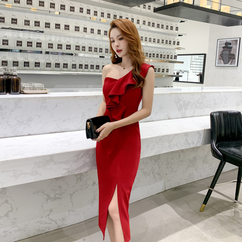 One Shoulder Ruffle Cocktail Dress Yiq Creations