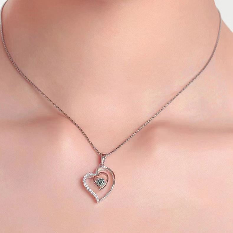 Silver Double Love Heart Moving Necklace Female Beating Heart ...