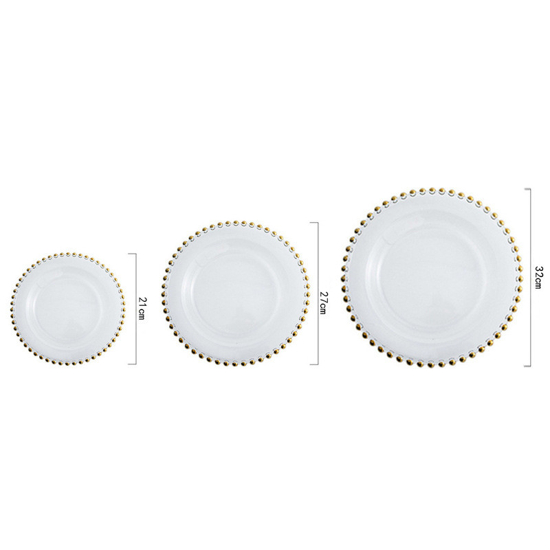 Glass Plate Round Gold Rim Bead Cushion Plate Dinner Plate - CJdropshipping