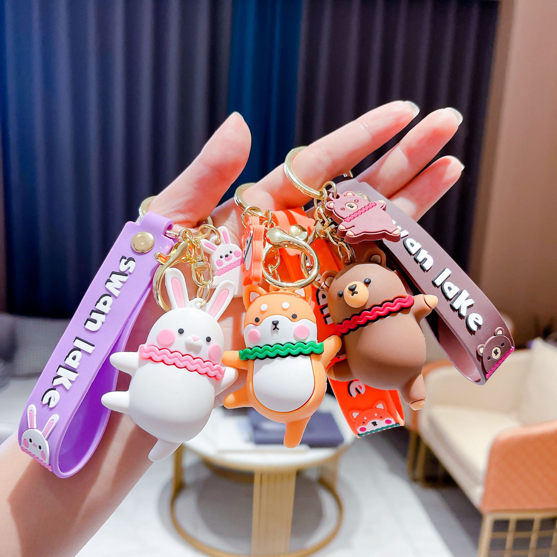 Rabbit Keychain Cartoon Three-dimensional Keychain School Bag Hanging ...