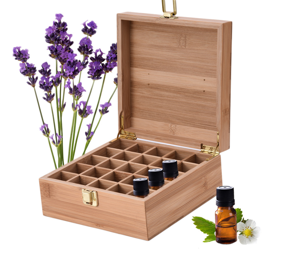 Bamboo Wood Essential Oil 25 Compartment Storage Box - CJdropshipping