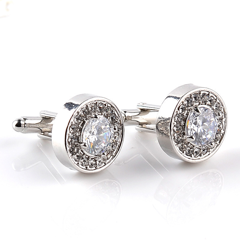 Fashion French New Round Purple And White Rhinestone Cufflinks ...