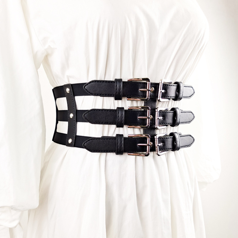 Women's Super Wide Belt Hollow Rivet Decorated Elastic Waist ...