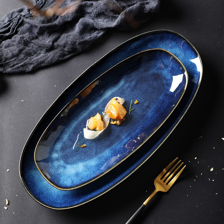 Japanese Style Kiln-formed Ceramic Large Oval Fish Plate - CJdropshipping