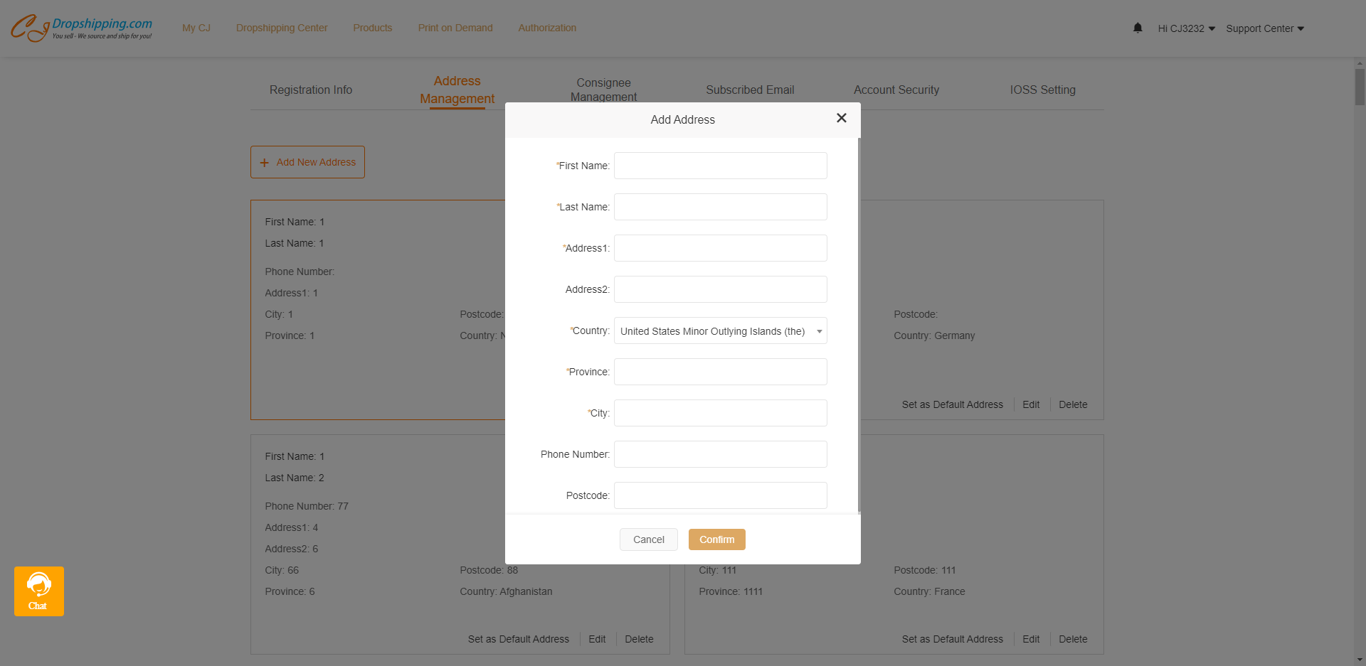 Address Management and Consignee Management in Profile