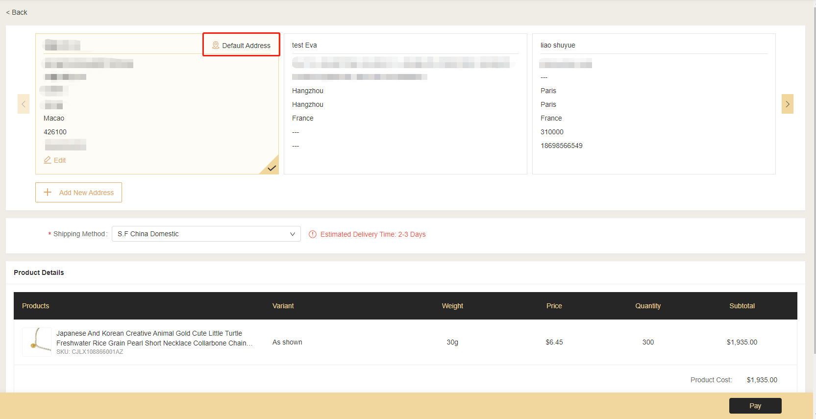 Address Management and Consignee Management in Profile