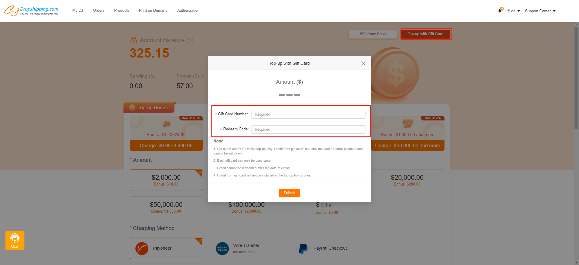 Charge and Withdraw Cash in CJ Wallet