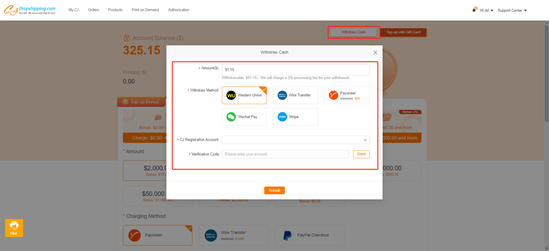 Charge and Withdraw Cash in CJ Wallet